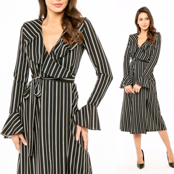 Dresses | New Stripes Surplice Wrap Around Dress Made In Usa | Poshmark